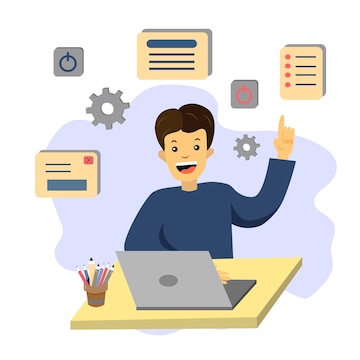 Premium Vector | CMS Coder concept. Man programmer develops user friendly interface. Vector ...