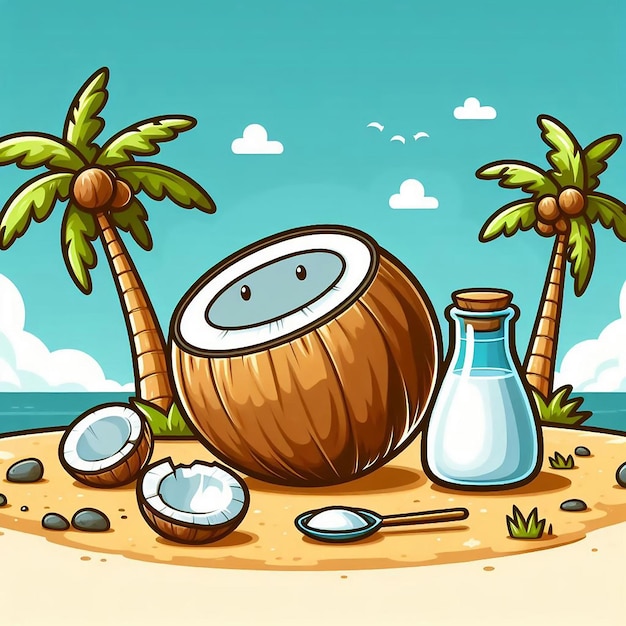 Premium Vector | Coconut whole with tree holes Cartoon coconut icon ... Premium Vector | Coconut whole with tree holes Cartoon coconut icon ...