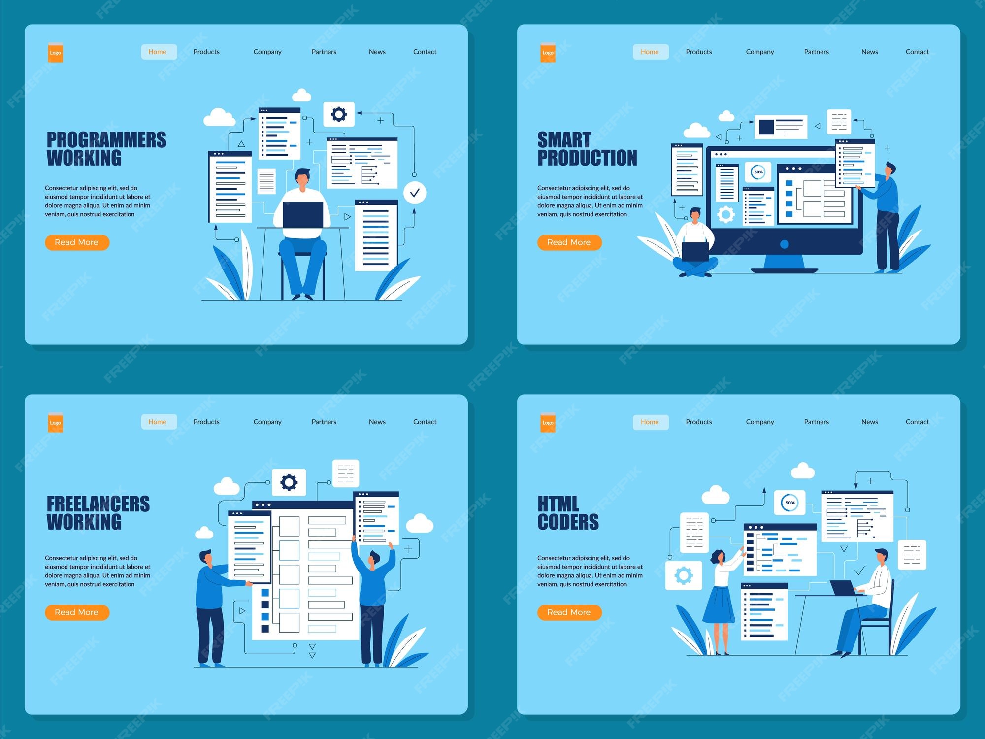 Premium Vector | Codders landing freelance workers making programming ...