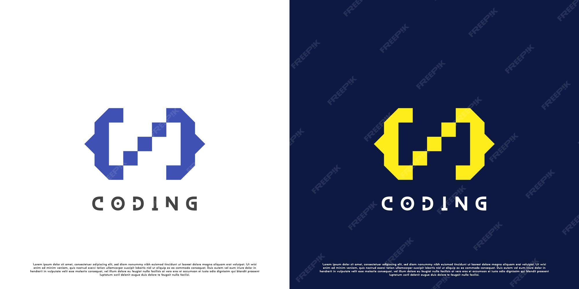 코드 코딩 로고 디자인 일러스트레이션 기술의 최신 Html 픽셀 코더 추상 실루엣 프리미엄 벡터