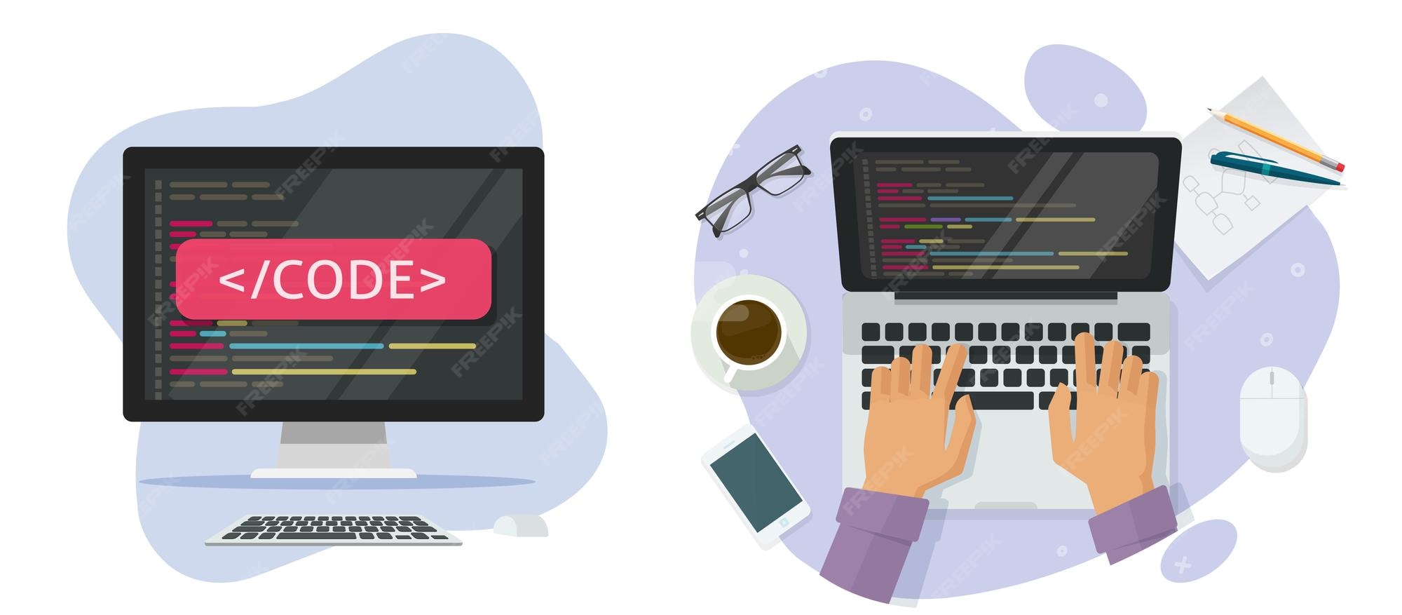 Premium Vector | Code programming on computer laptop screen vector icon flat graphic ...