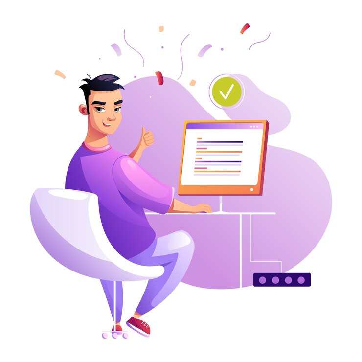 Premium Vector | Coder completed the task wrote the code joy development of programming and ...