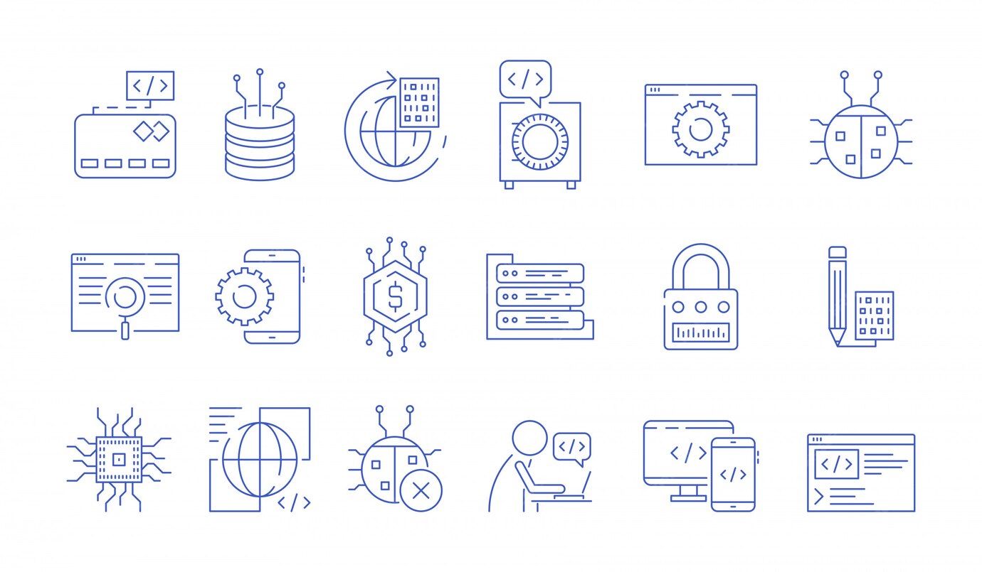 Premium Vector | Coder icons. programmer computer software expert input ends execute cluster ...