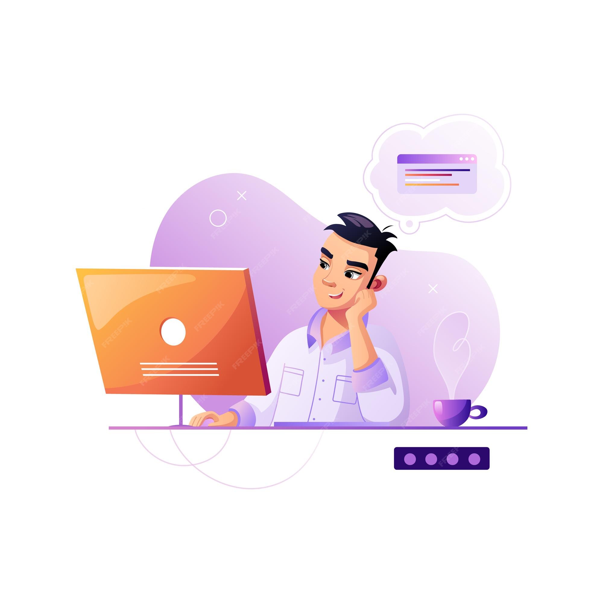 Premium Vector | Coder is thinking about the program code development ...