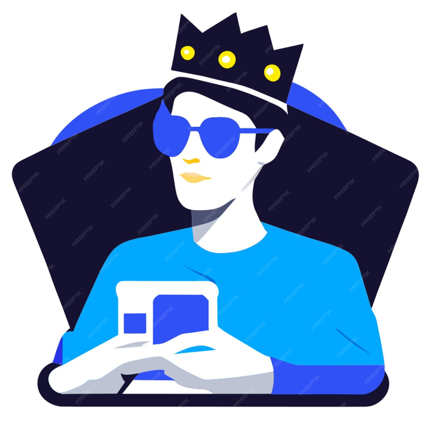 Coder programmer with sunglasses and with crown texting vector ...
