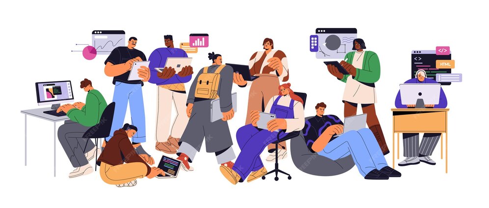 Premium Vector | Coders software engineers team at work Programmers ...