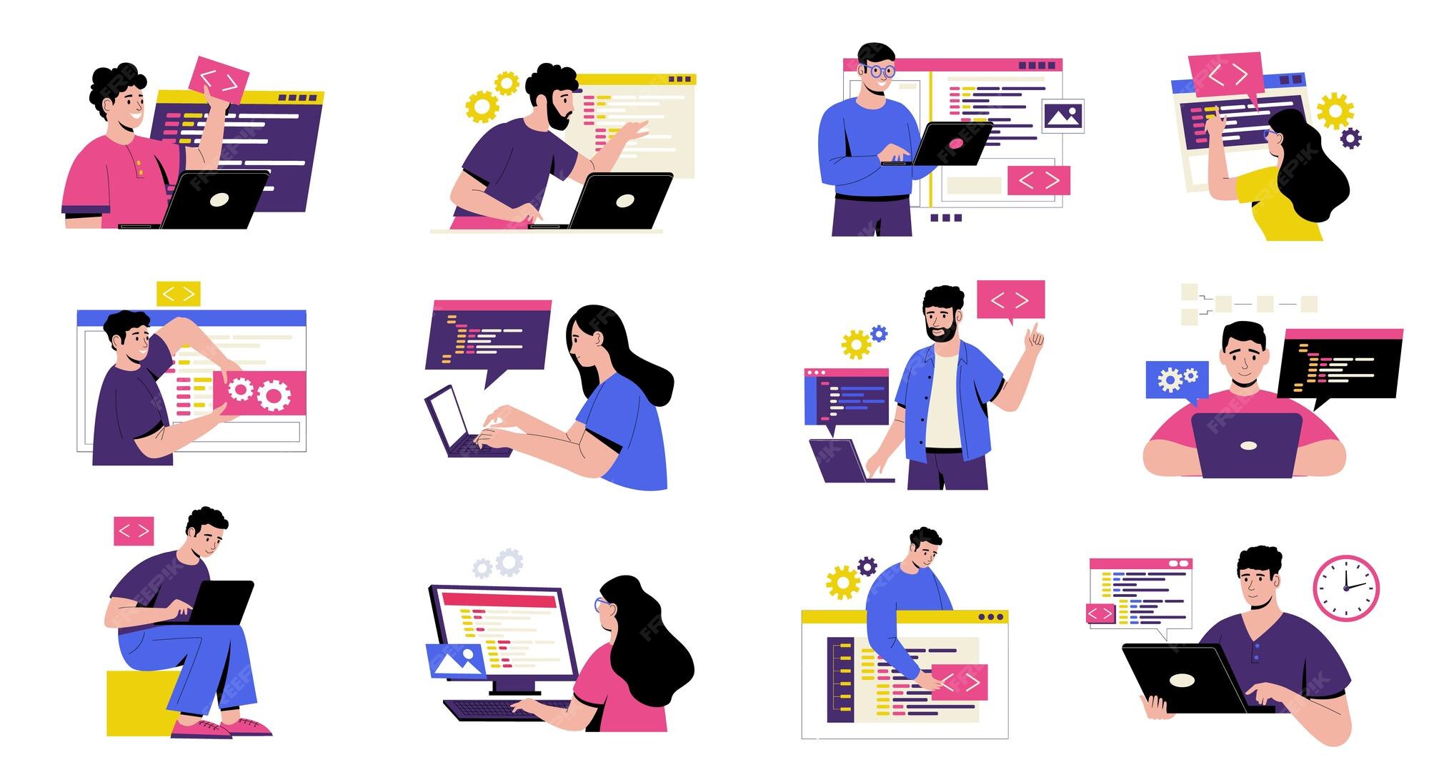 Premium Vector Coding Characters Concept Cartoon Developers Working