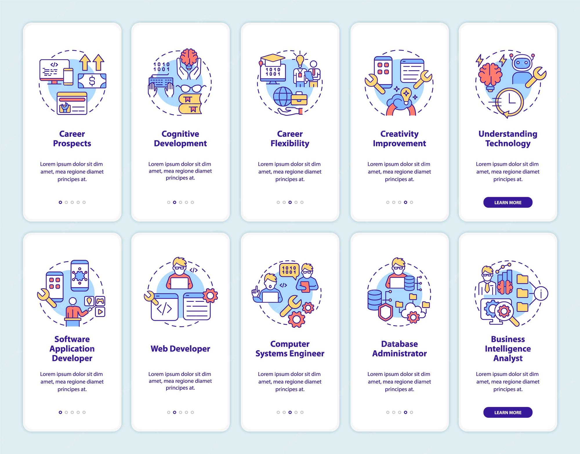 Premium Vector | Coding concepts onboarding mobile app screen set ...