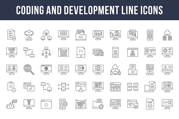 Premium Vector | Coding and Development Line Icons Premium Vector | Coding and Development Line Icons
