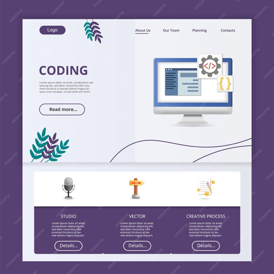 Premium Vector | Coding flat landing page website template studio vector creative process web ...