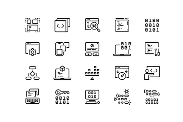 Premium Vector | Coding line icons program code editing running and ...