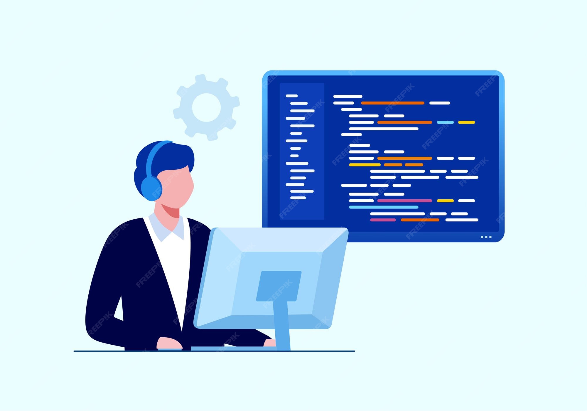 Premium Vector | Coding programmer developer flat vector illustration template