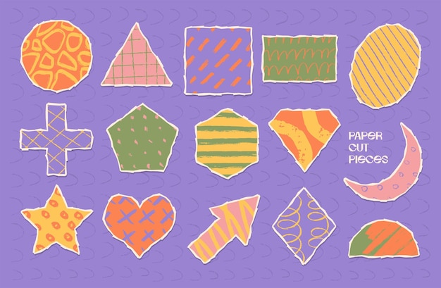 Premium Vector Collage Paper Elements Set In Different Shapes Colours And Textures Trendy