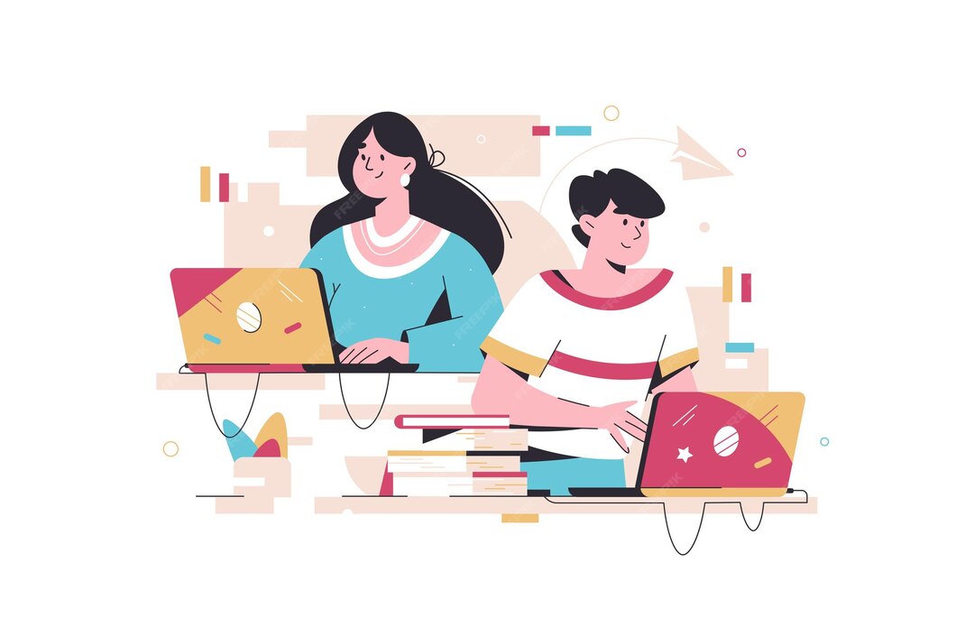 Premium Vector | Colleagues working in office together vector ... Premium Vector | Colleagues working in office together vector ...