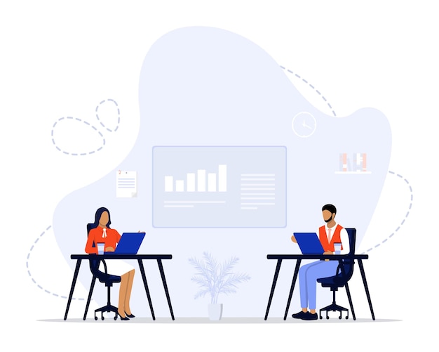 Premium Vector | Colleagues working together on project Premium Vector | Colleagues working together on project