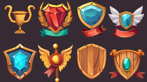 Premium Vector | A collection of different colored shields and armors Premium Vector | A collection of different colored shields and armors