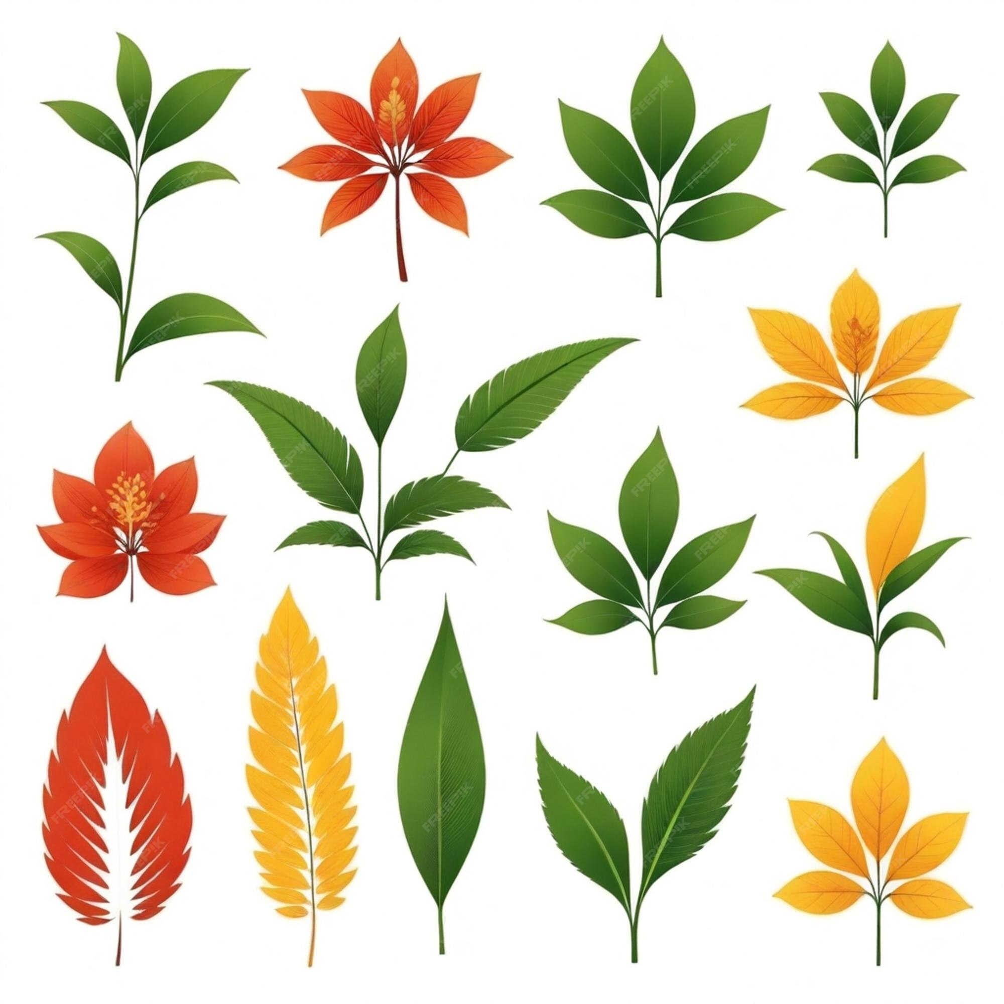 Premium Vector A Collection Of Different Types Of Plants Including Leaves And Flowers