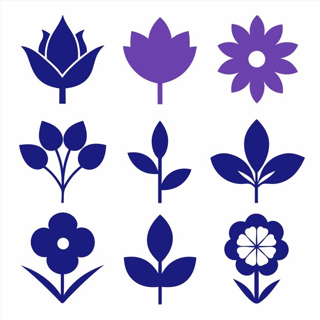 Premium Vector | A collection of purple flowers and leaves with purple ... Premium Vector | A collection of purple flowers and leaves with purple ...