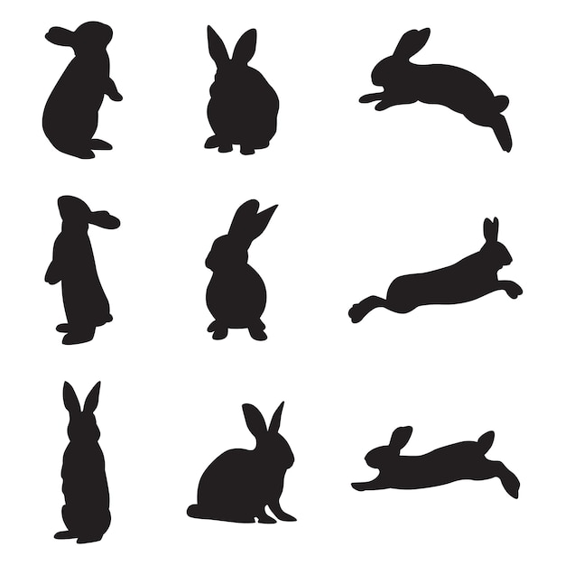 Premium Vector | Collection of rabbit silhouettes in various poses ... Premium Vector | Collection of rabbit silhouettes in various poses ...