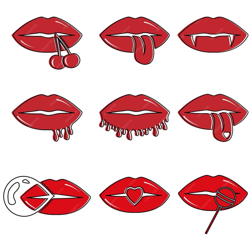 Premium Vector Collection Of Red Female Lips Vector Illustration Of