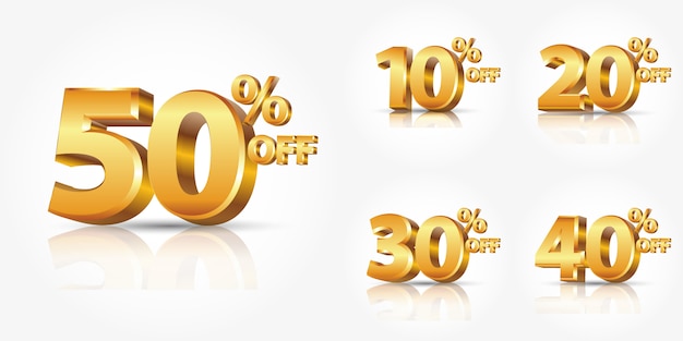 Premium Vector Collection Of Shiny Gold Discount Numbers Percent Off