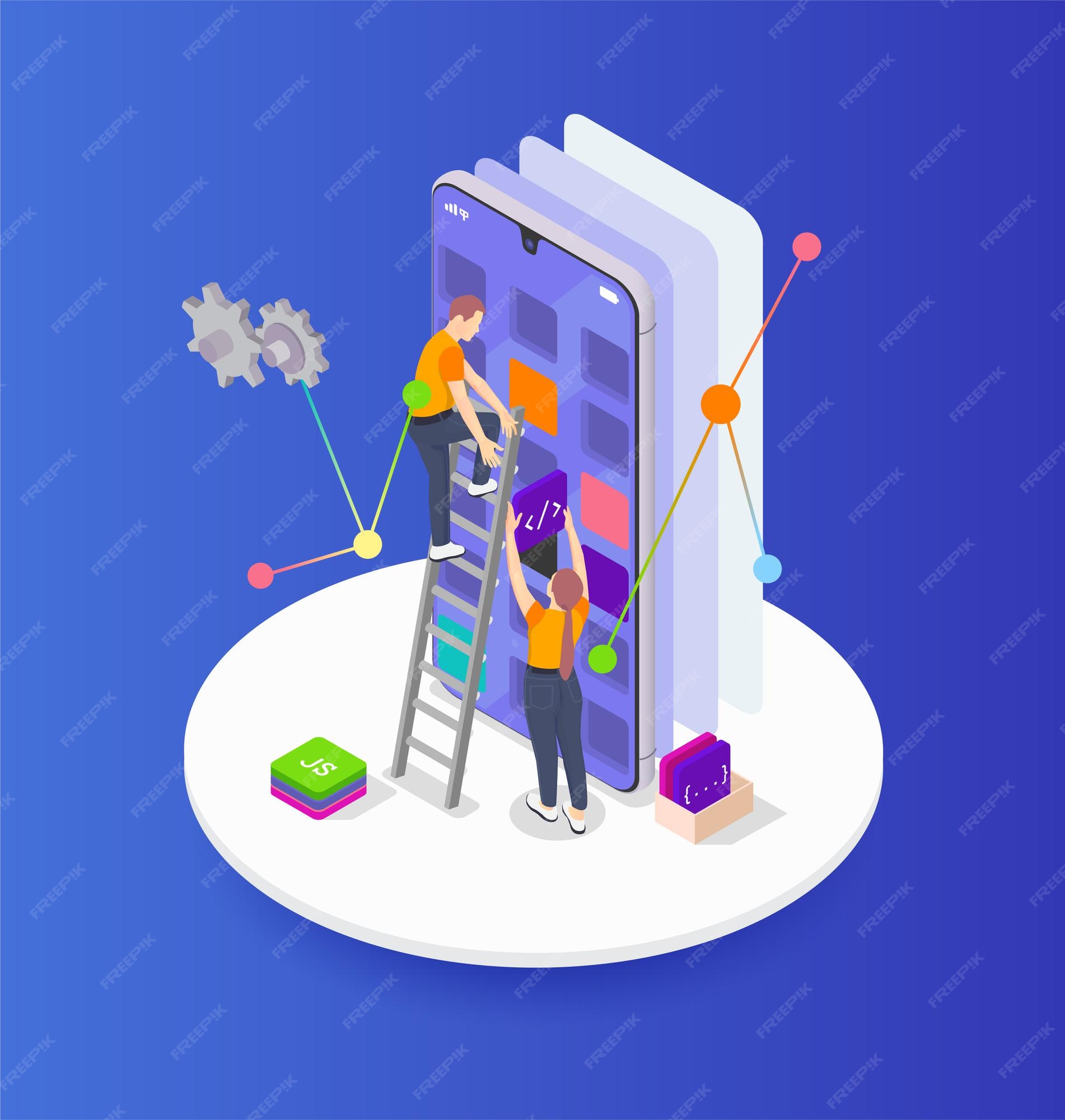 Premium Vector | Colored programming coding development isometric with ...