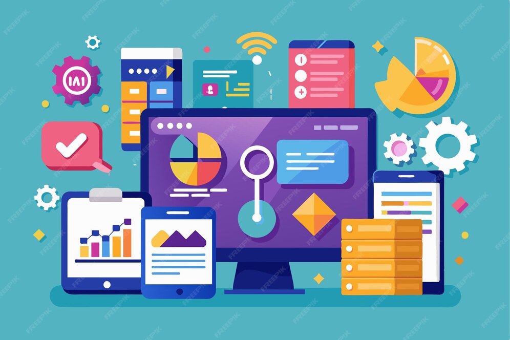 Colorful digital tools showcase data analysis processes with various ...