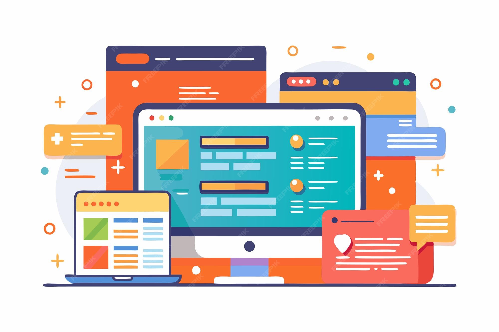 Premium Vector | Colorful flat illustration showcasing customizable code snippets on multiple ...