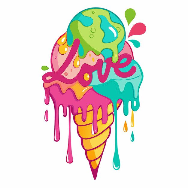 A Colorful Ice Cream Cone With The Word Love On It Premium Ai