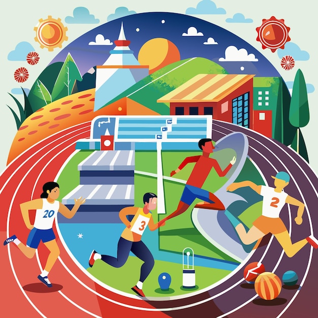 Premium Vector | Colorful illustration of four runners competing on a ... Premium Vector | Colorful illustration of four runners competing on a ...