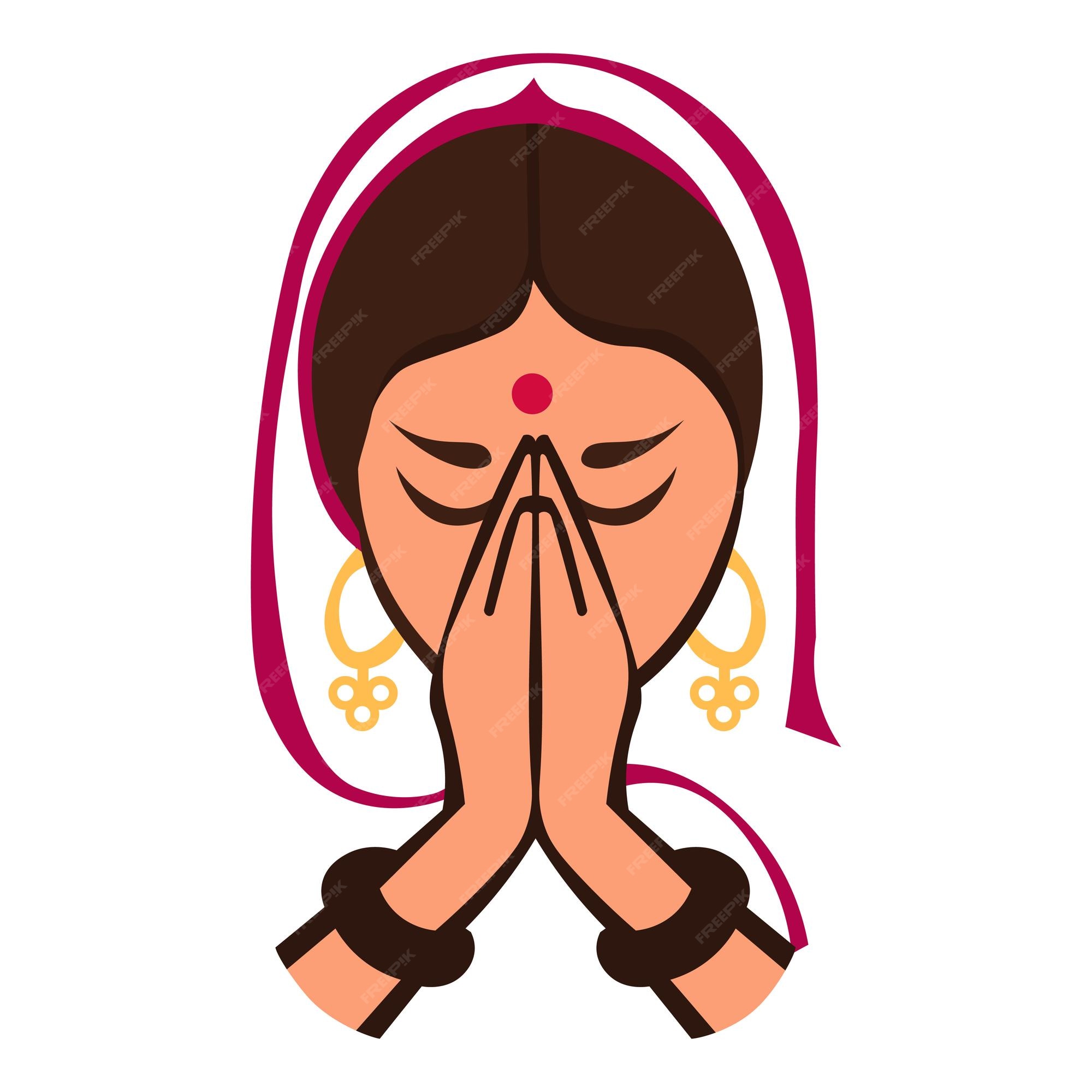 Premium Vector | Colorful Indian Lady in namaste gesture Premium Vector | Colorful Indian Lady in namaste gesture