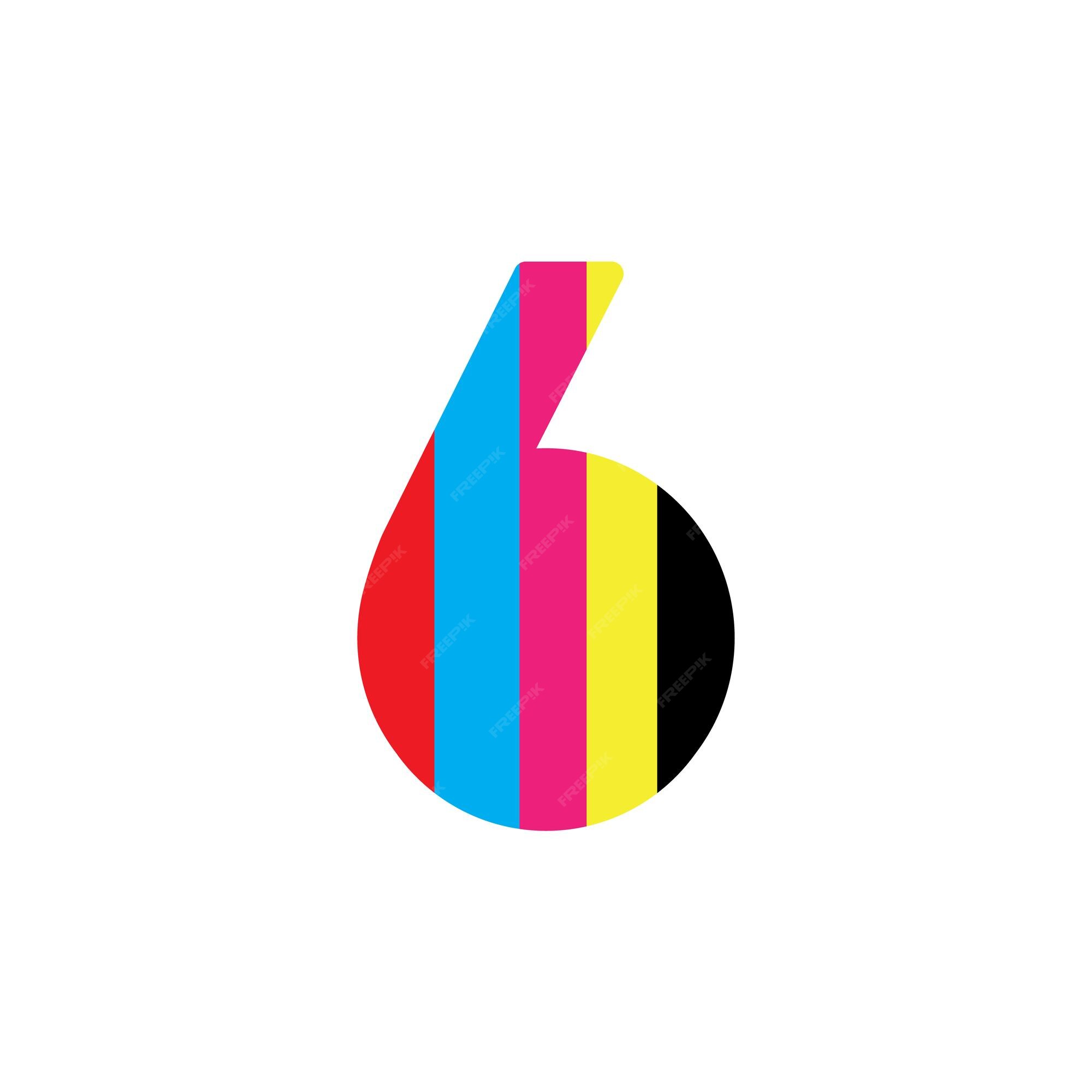Premium Vector | A colorful number 6 with a yellow stripe. Premium Vector | A colorful number 6 with a yellow stripe.