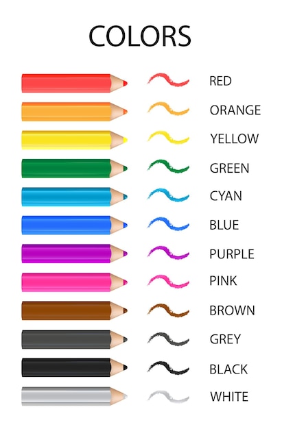 Premium Vector | Colorful pencils with names poster Premium Vector | Colorful pencils with names poster