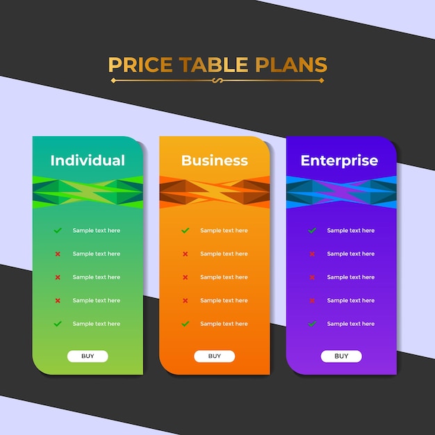 Premium Vector | Colorful price table interface template for website or ... Premium Vector | Colorful price table interface template for website or ...