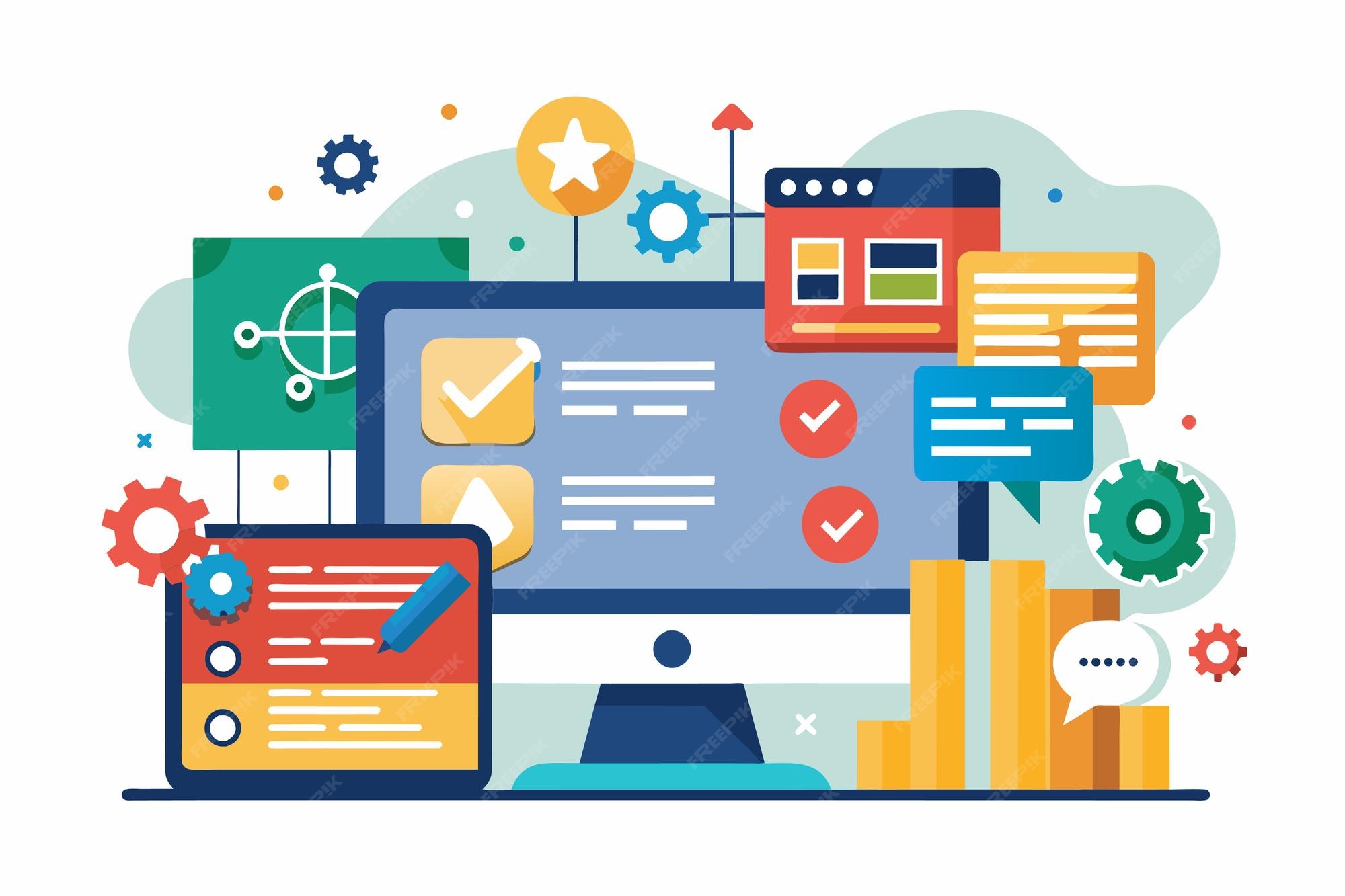 A colorful programming language interface displays scripts notifications and visual elements for ...