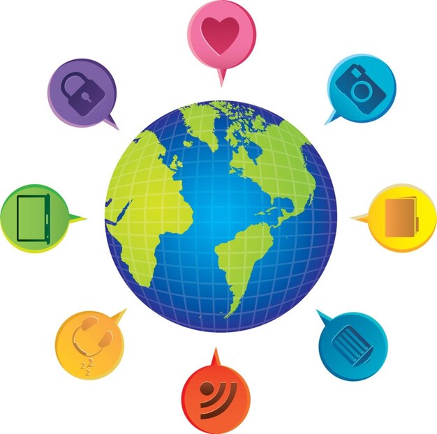 Premium Vector | Colorful realistic world map globe with dialogue Premium Vector | Colorful realistic world map globe with dialogue