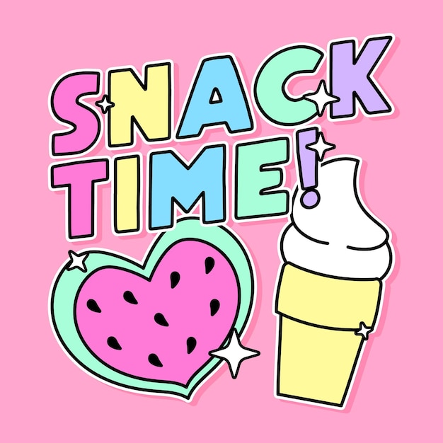 Premium Vector Colorful Snack Time Text With A Hear Shaped Watermelon And An Ice Cream Cone
