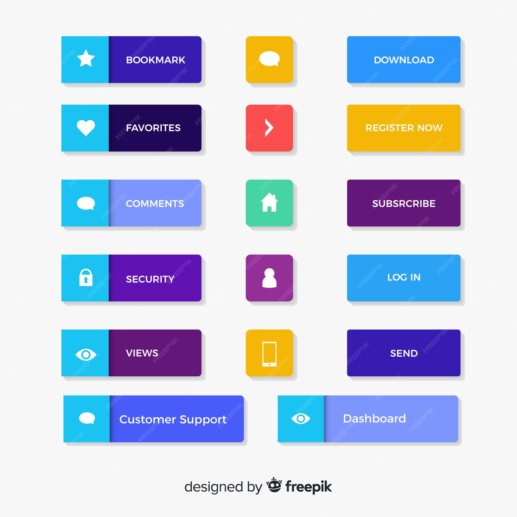 Premium Vector | Colorful web design button collection with flat design Premium Vector | Colorful web design button collection with flat design