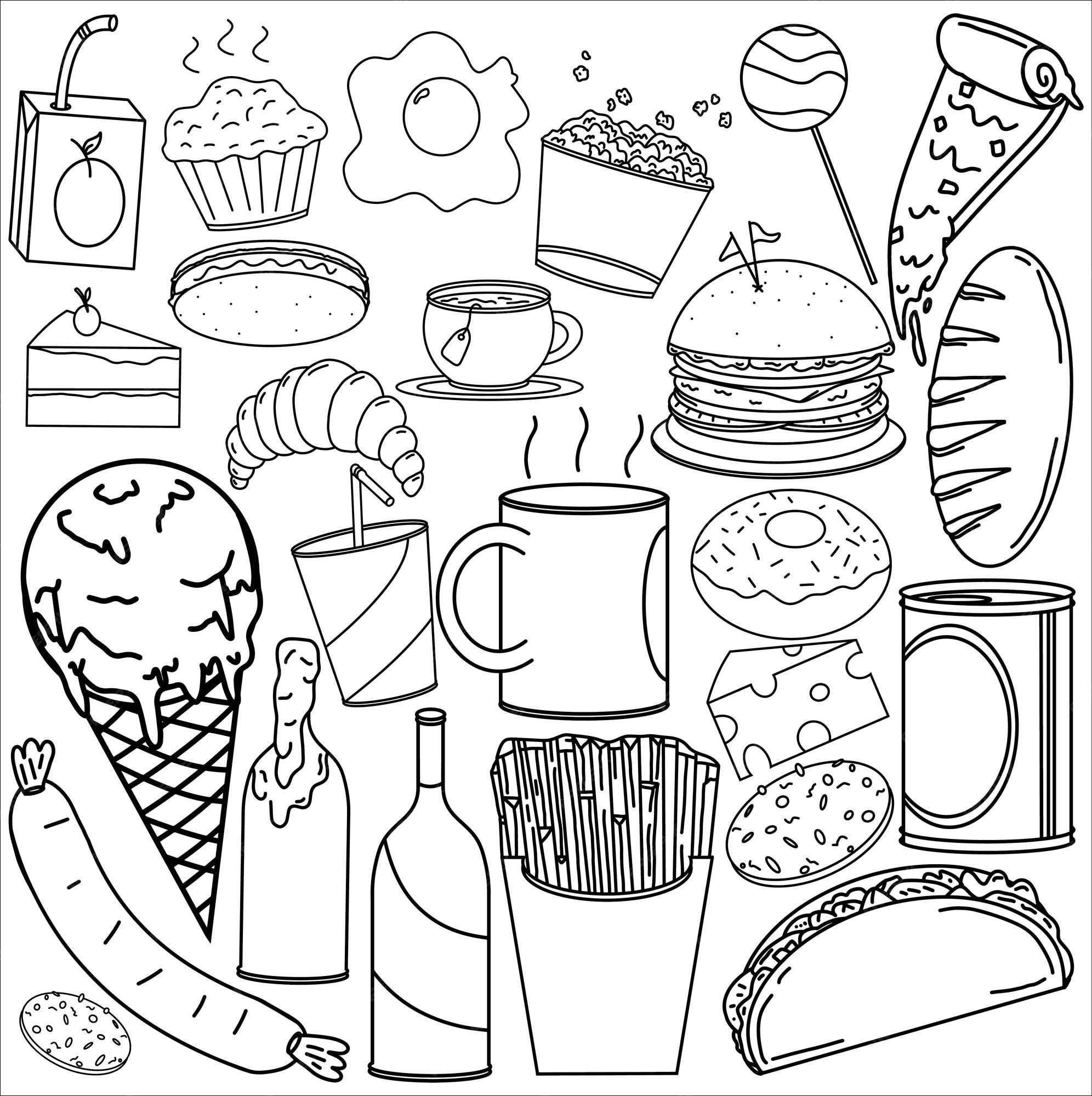 Premium Vector | Coloring Foods Doodle Premium Vector | Coloring Foods Doodle