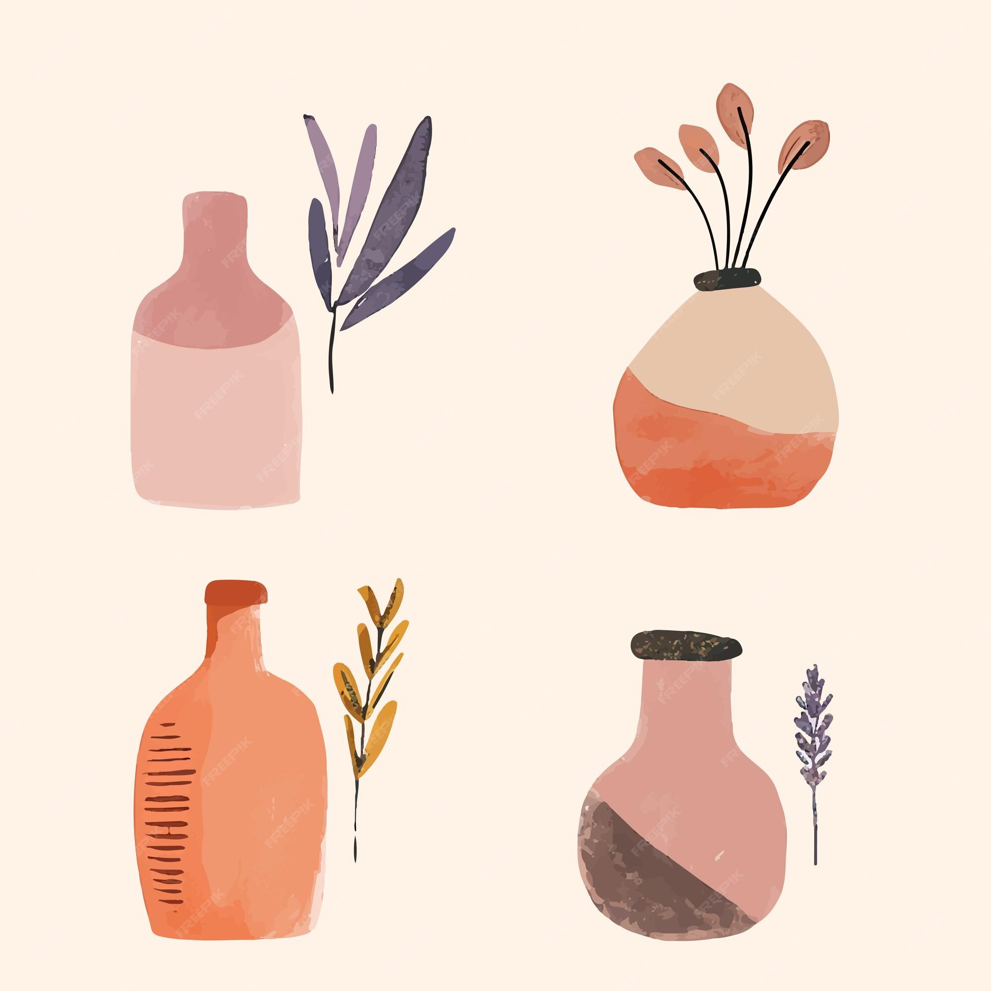 Premium Vector | Colourful doodle flowers in vases illustrations Premium Vector | Colourful doodle flowers in vases illustrations