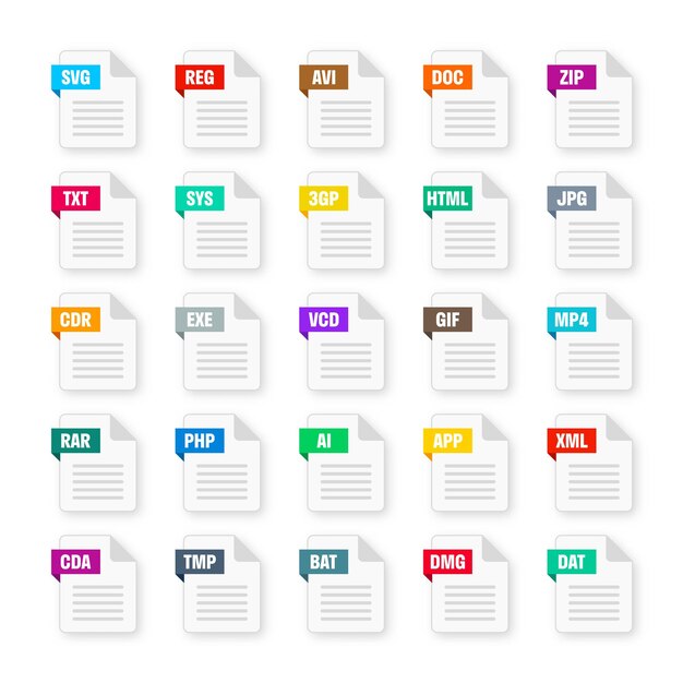Premium Vector | Common system file formats document types and ...