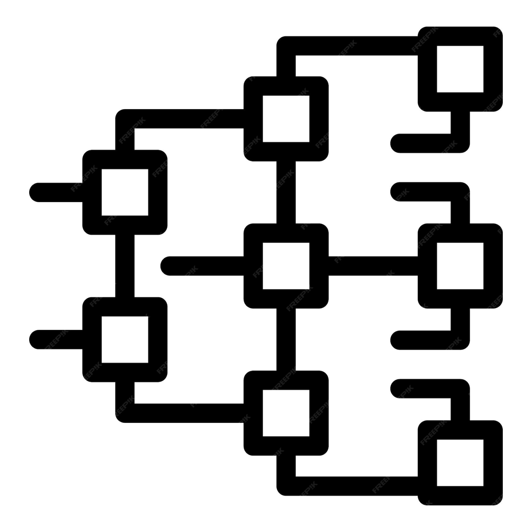Premium Vector | Complex algorithm scheme with squares representing data being processed