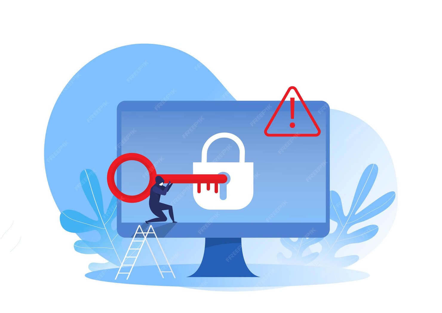 Premium Vector | Computer lock, Hacker use key to hack into laptop ...