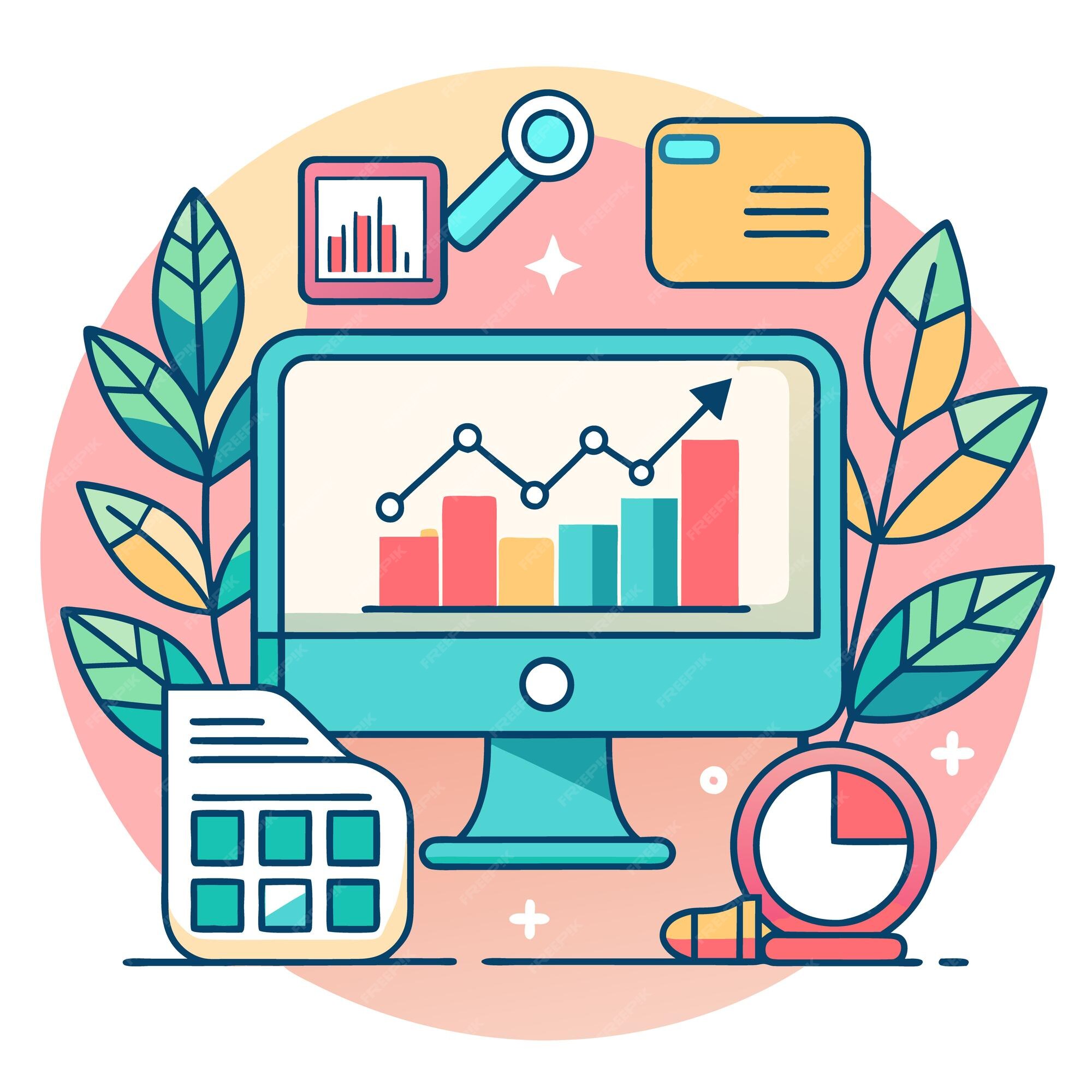 A Computer Monitor Displaying A Line Chart With An Upward Arrow