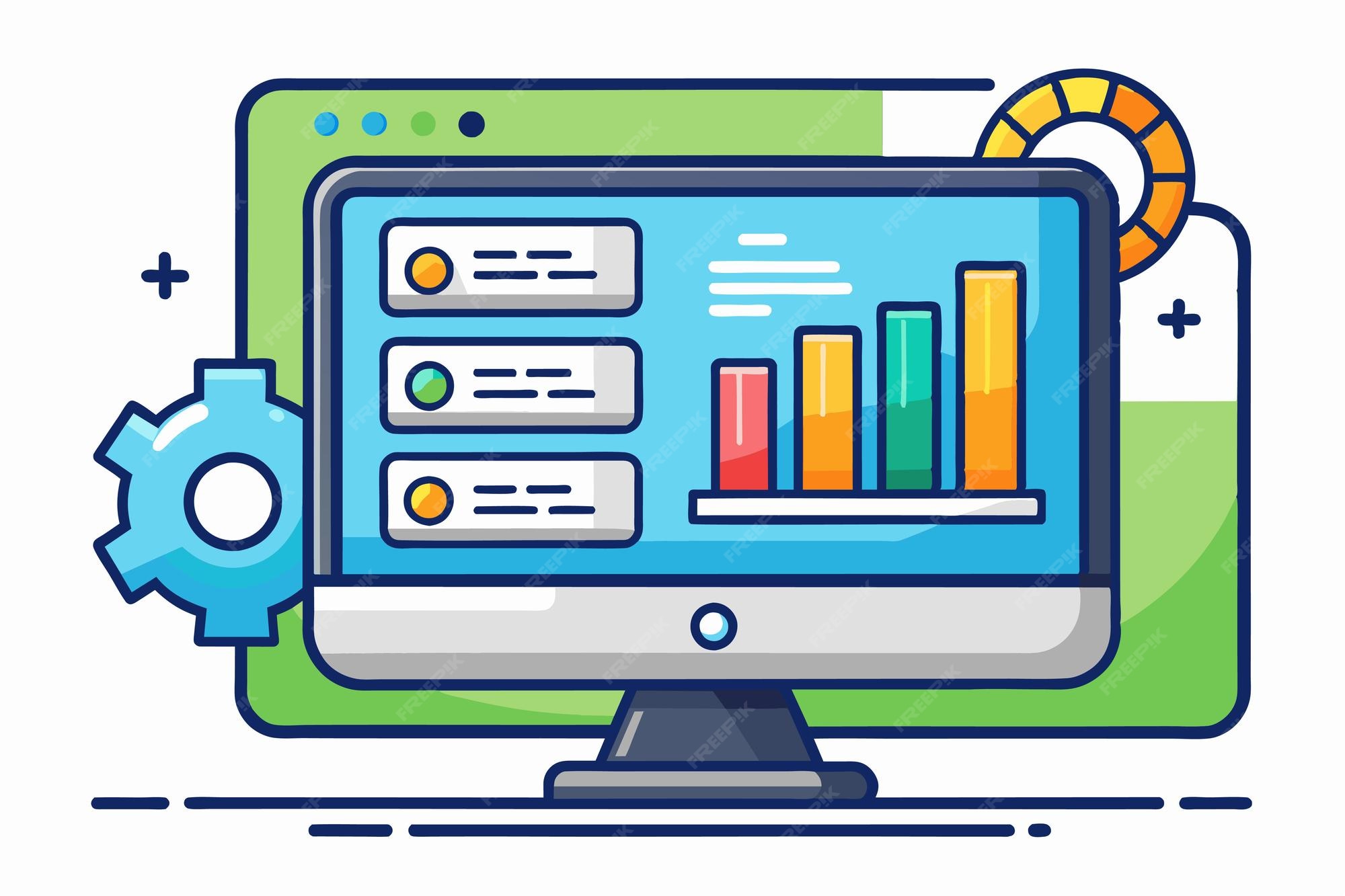A computer monitor showcases data storage metrics with colorful bars ...
