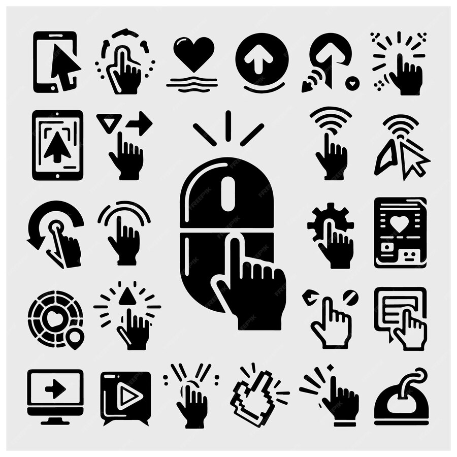 Computer mouse click cursor gray arrow icons set and loading icons Cursor flat icon | Premium AI ...