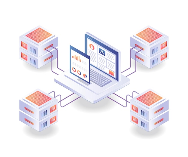 Premium Vector | Computer network data analysis server Premium Vector | Computer network data analysis server