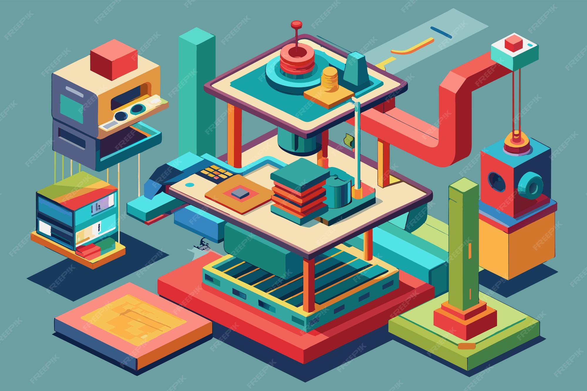 A Computer And Other Objects Are Shown In This Illustration A Conceptual Illustration Of A 3d