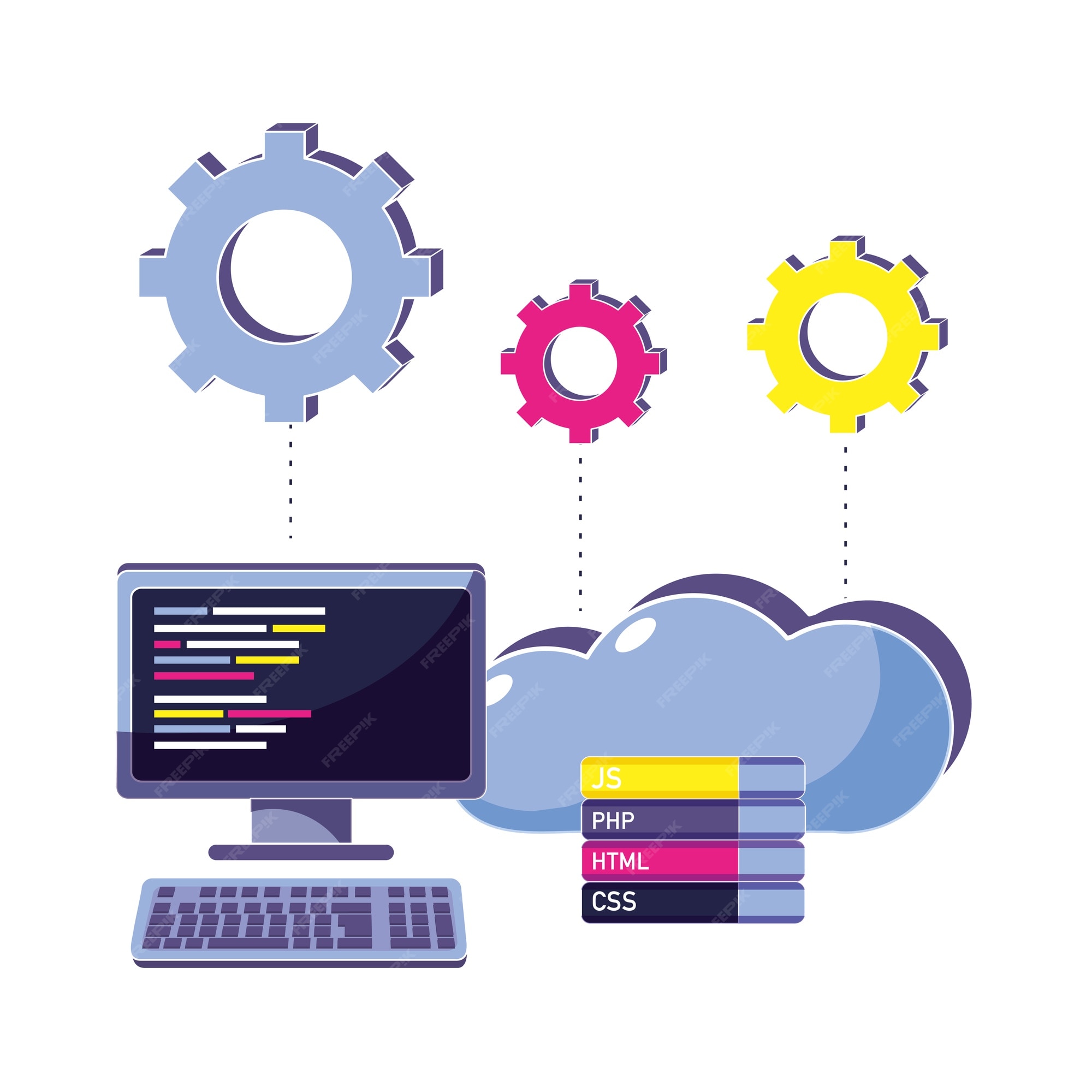 Premium Vector | Computer programming code and cloud data with gears