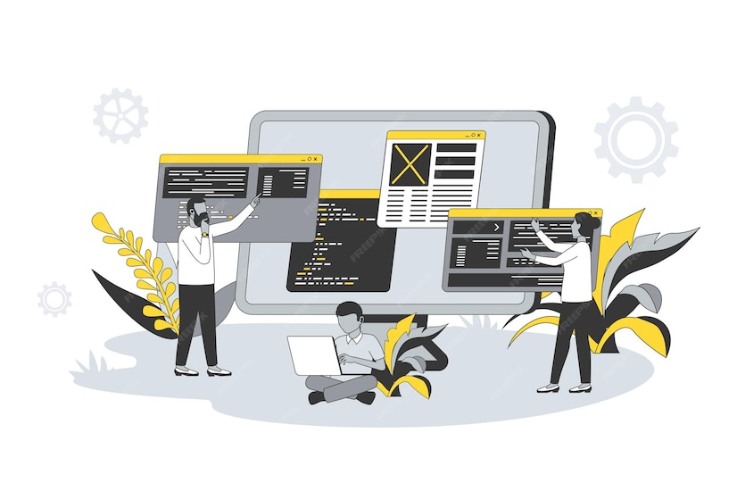 Premium Vector | Computer programming concept in flat line design ...